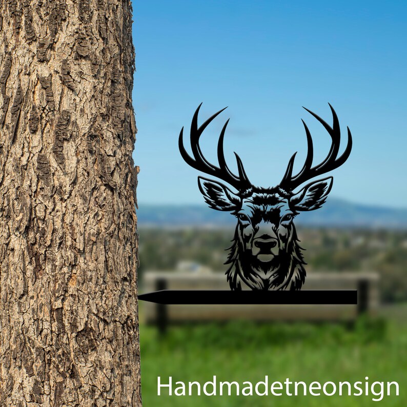 Personalized Deer on Branch Metal Tree Stake, Deer Garden Tree Stake ...