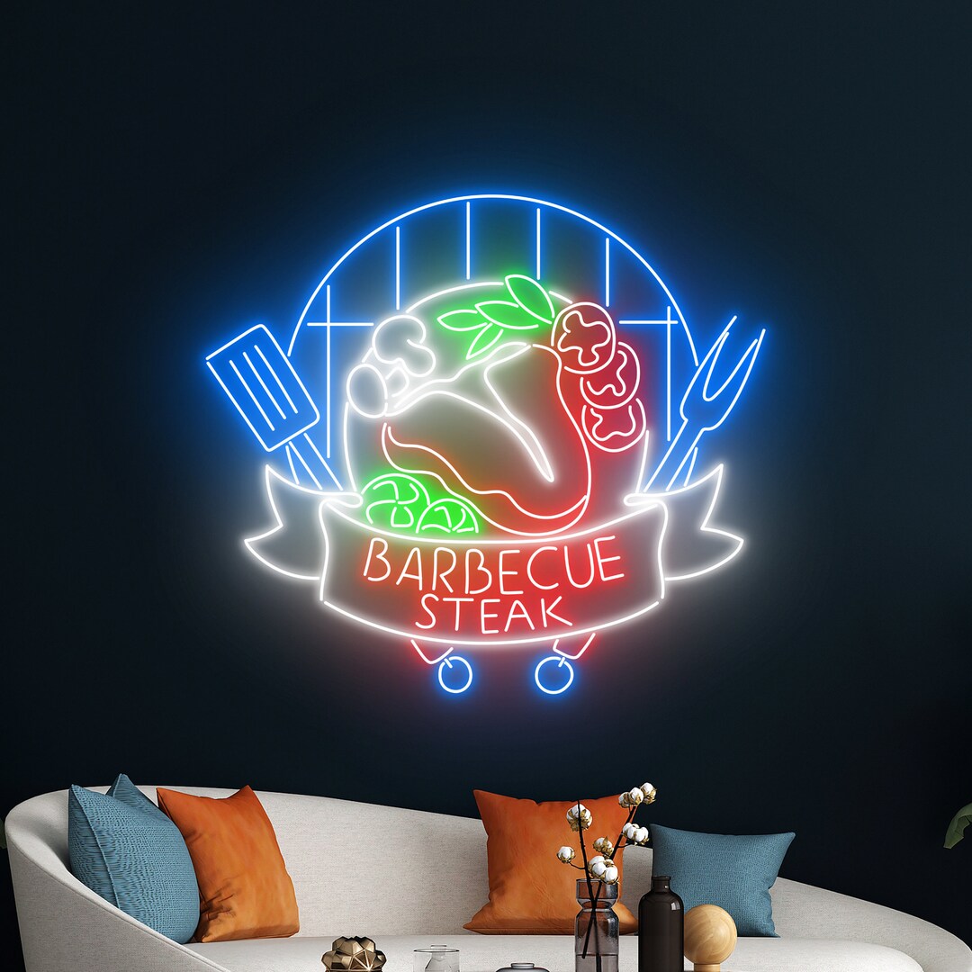 Barbecue Steak Neon Light, BBQ Neon Sign, Barbecue Led Light, Steak Led ...
