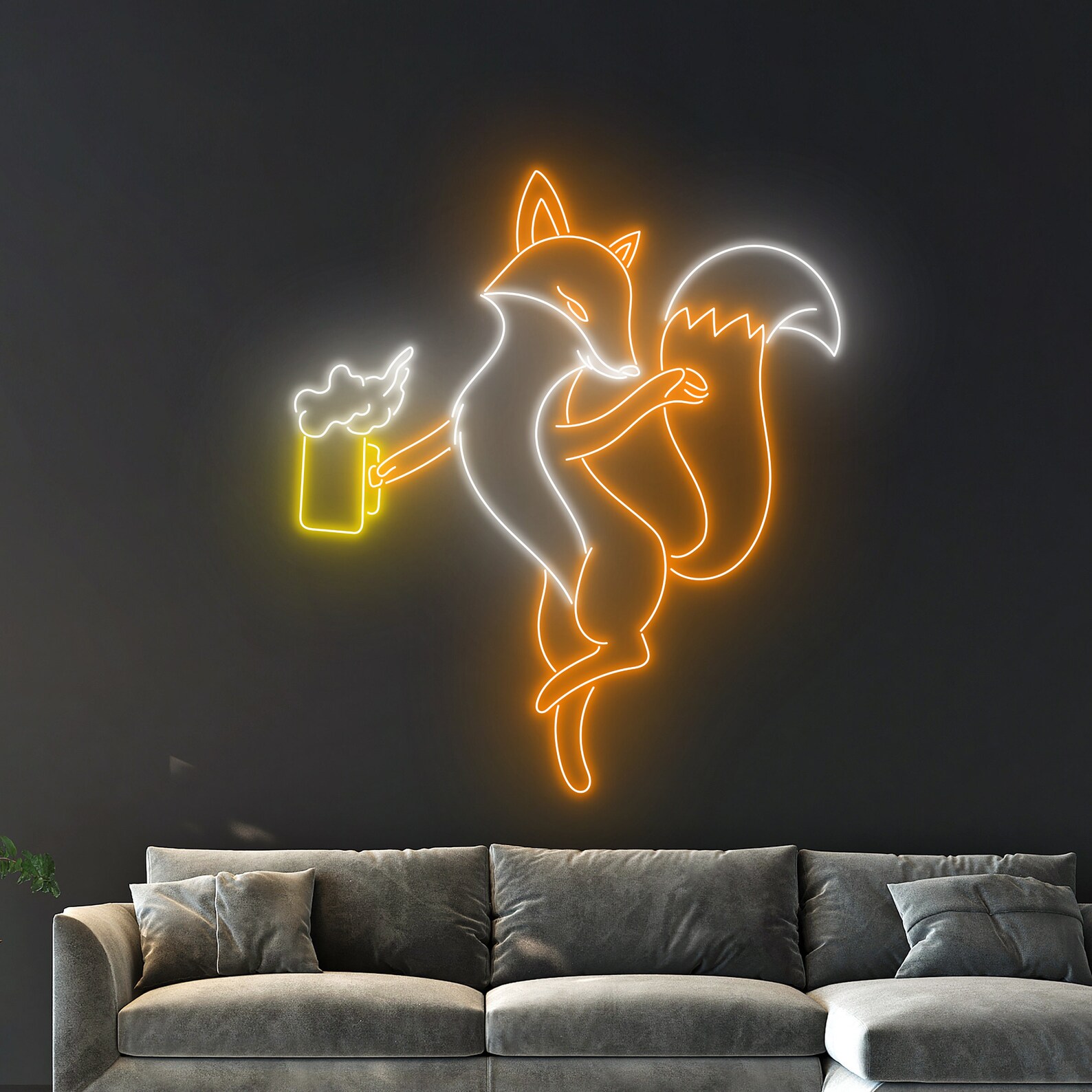 Fox Drinking Beer Neon Light, Fox Led Sign, Foxy Drinking Beer Neon ...