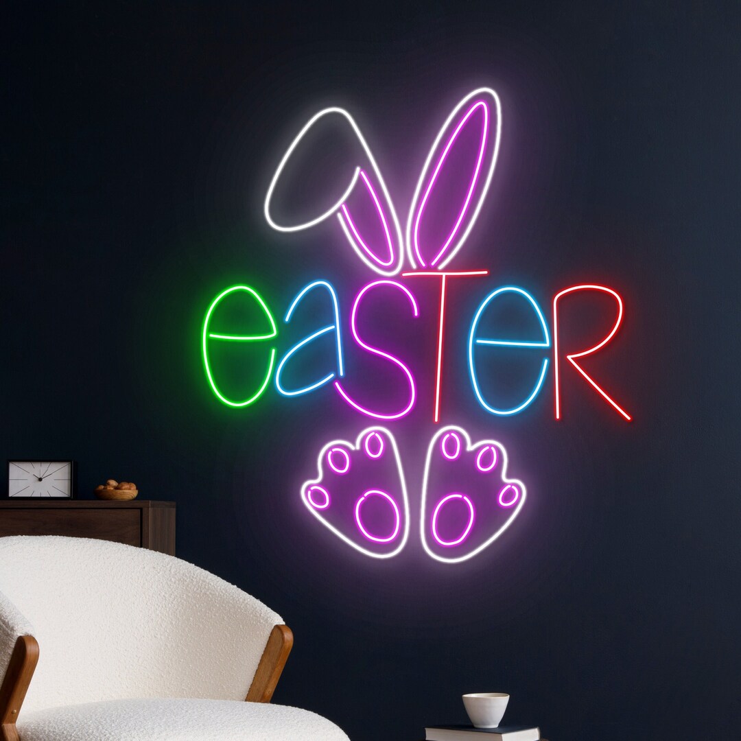 Easter Rabbit Neon Sign, Happy Easter Bunny Led Sign, Happy Easter Neon ...