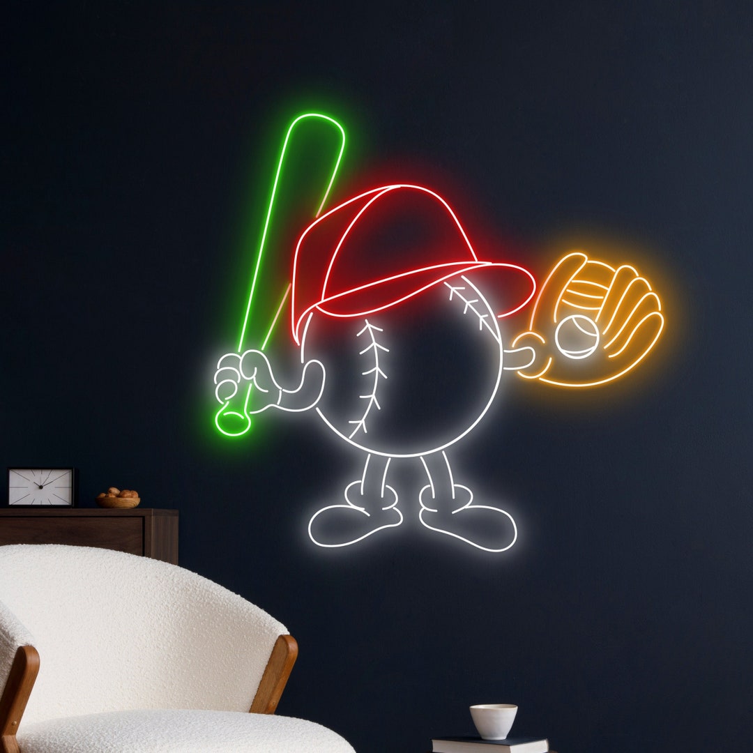 Baseball Neon Light, Base Ball Bat Glove Cap Led Sign, Base Ball Player ...