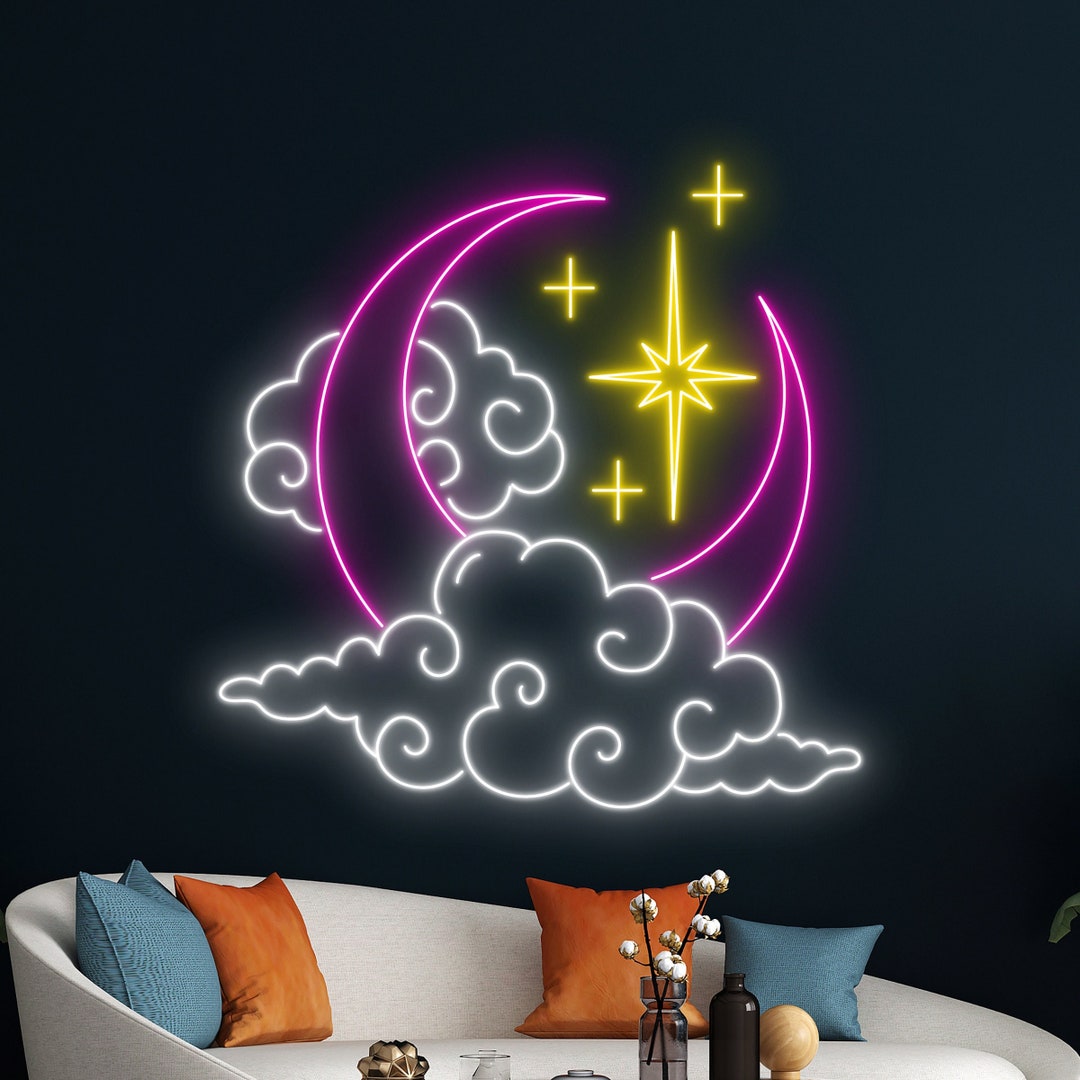 Moon Cloud Neon Sign, Moon Neon Light, Moon Cloud LED Light, Custom ...