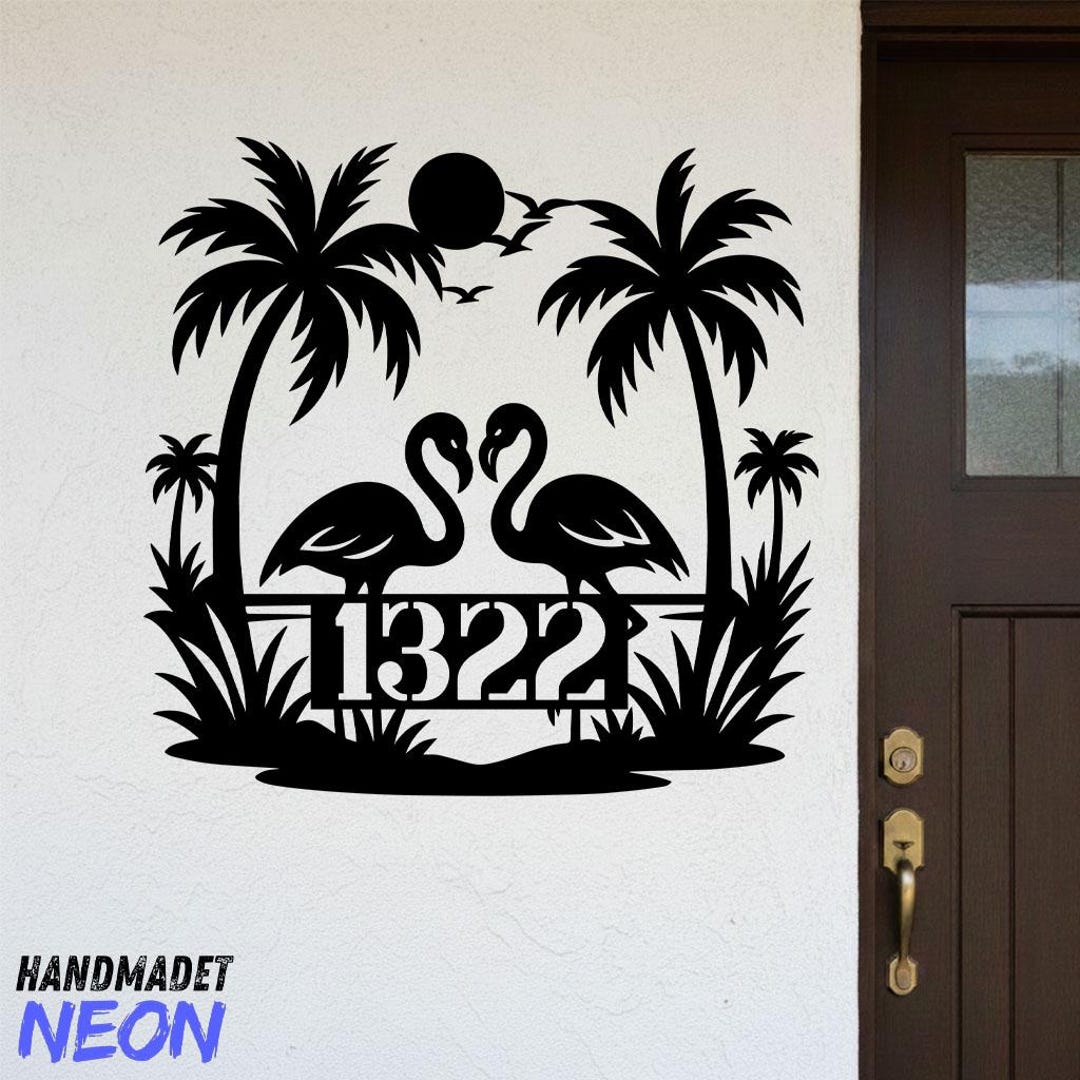 Flamingo Metal House Number: Tropical Address Sign, Bird Outdoor Decor ...