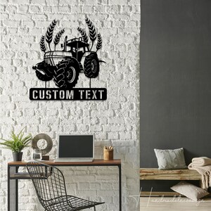 Personalized Wheat Tractor Metal Wall Art LED Light Custom Farm ...