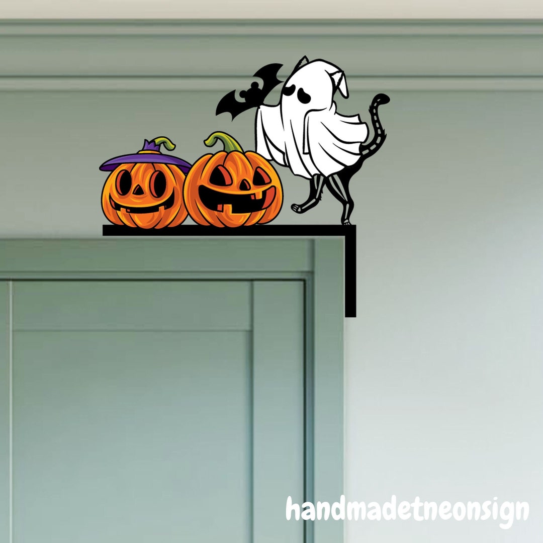 Personalized Cat Ghost Halloween Door Corner Sign Pumpkin Metal Door ...
