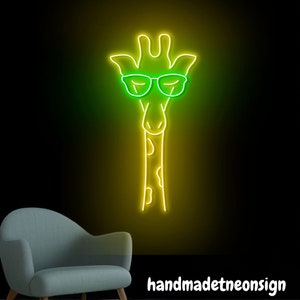 Giraffe With Sunglasses Neon Sign, Giraffe Led Sign, Funny Giraffe Neon ...