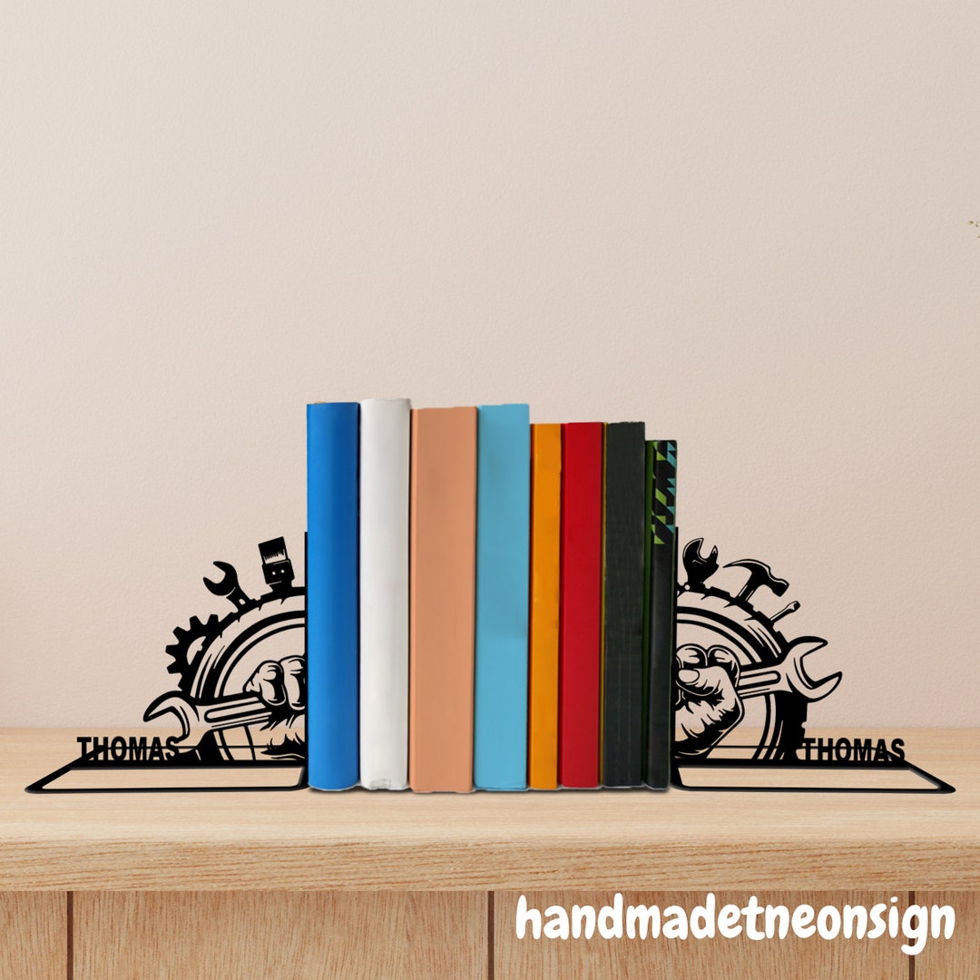 Custom Mechanic Metal Bookends Garage Name Bookend, Repair Tool Table ...