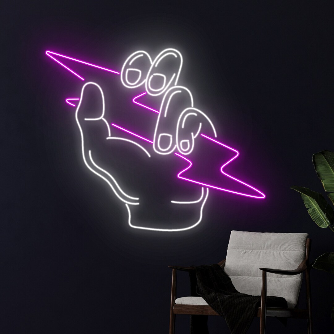 Lightning Hand Neon Sign, Lightning Hand LED Light, Lighting Bolt Led ...