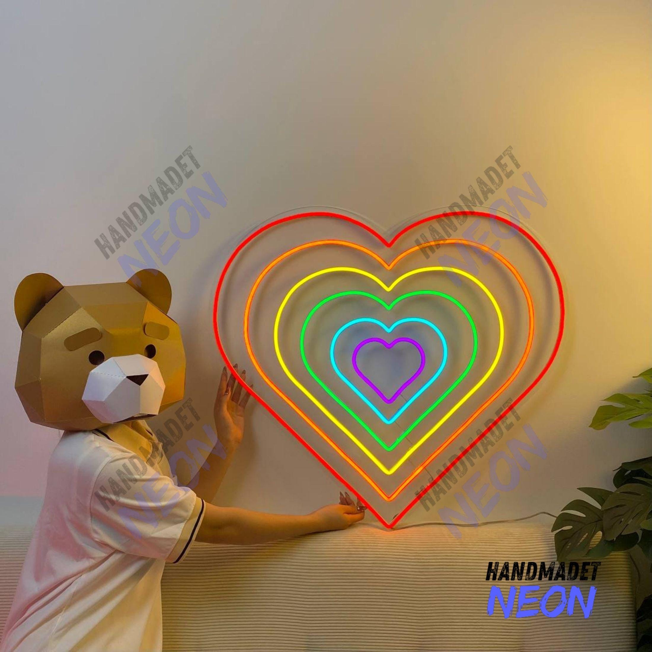 Rainbow Heart Neon Sign, Heart Rainbow LED Light, Love Heart Led Sign ...