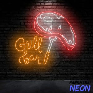 Grill Meat Neon Sign, Barbecue Led Sign, Grill BBQ Neon Light, Steak ...