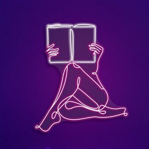 Woman Reading Led Sign, Reading Books Led Sign, Wall Decor, Book Lovers ...