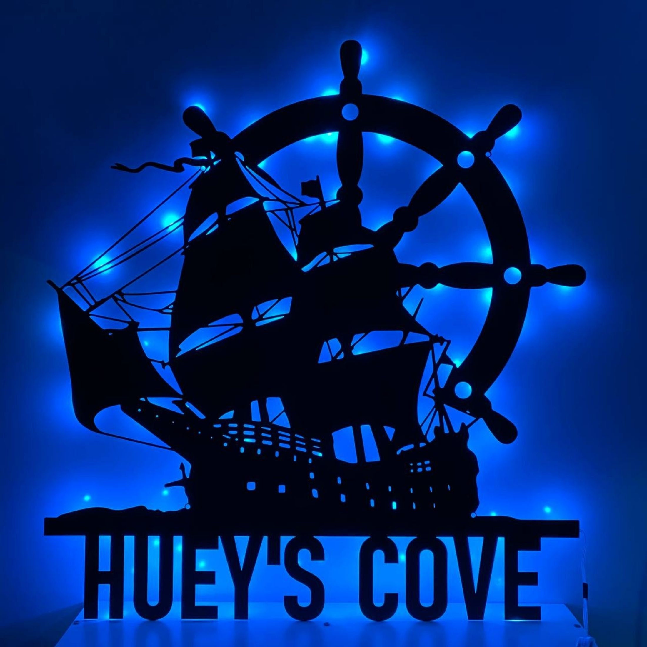 Custom Sailing Ship Metal Wall Art LED Light, Pirate Ship Metal Sign ...