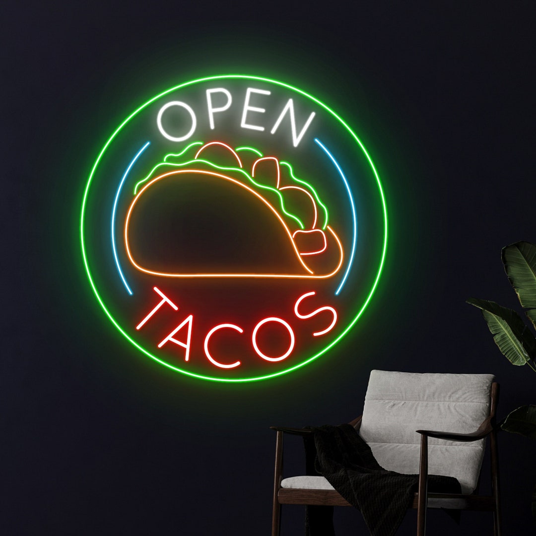 Open Tacos Neon Sign, Tacos Open LED Sign, Mexican Taco Neon Light ...