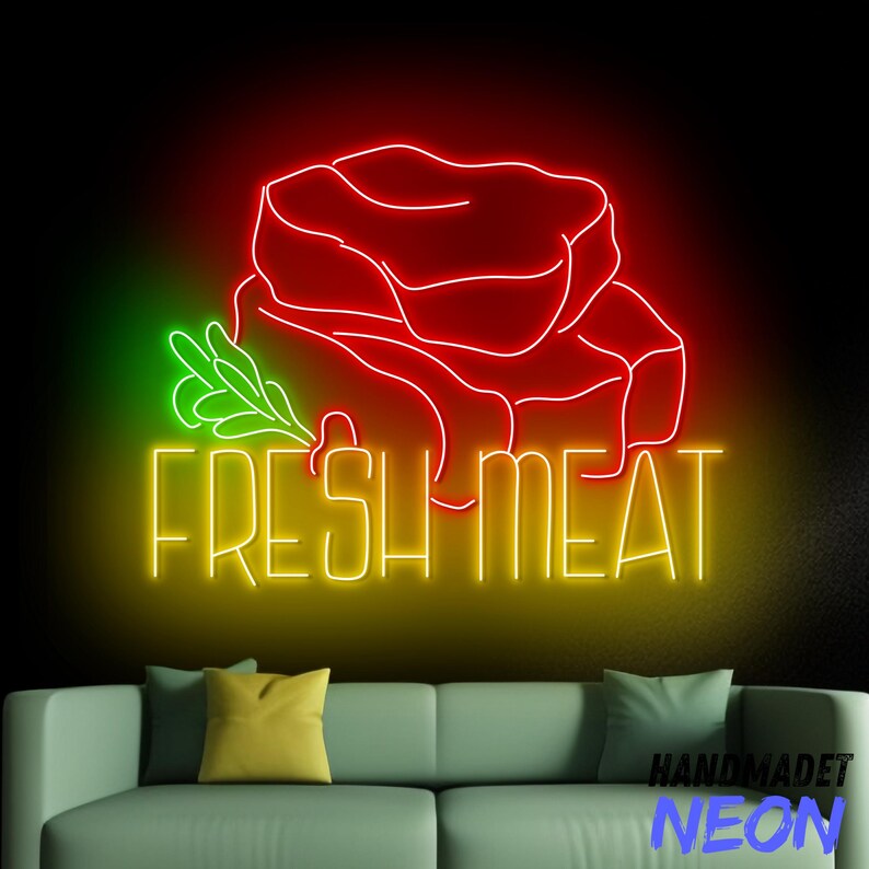 Fresh Meat Neon Sign, Slab of Beef Led Sign, Meat Store Led Light, Meat ...