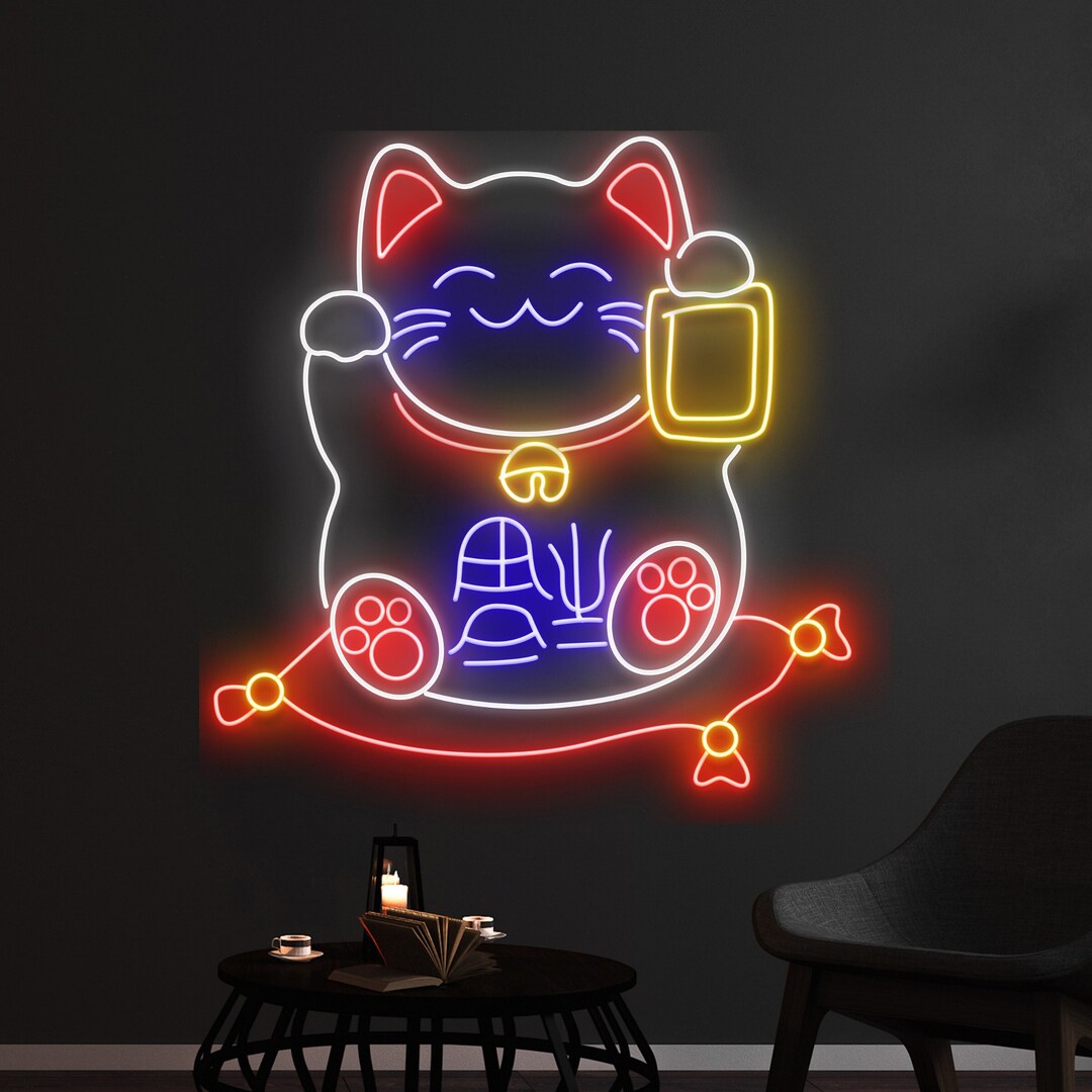 Lucky Cat Neon Sign, Fortune Cat Led Light, Japanese Cat Neon Light ...