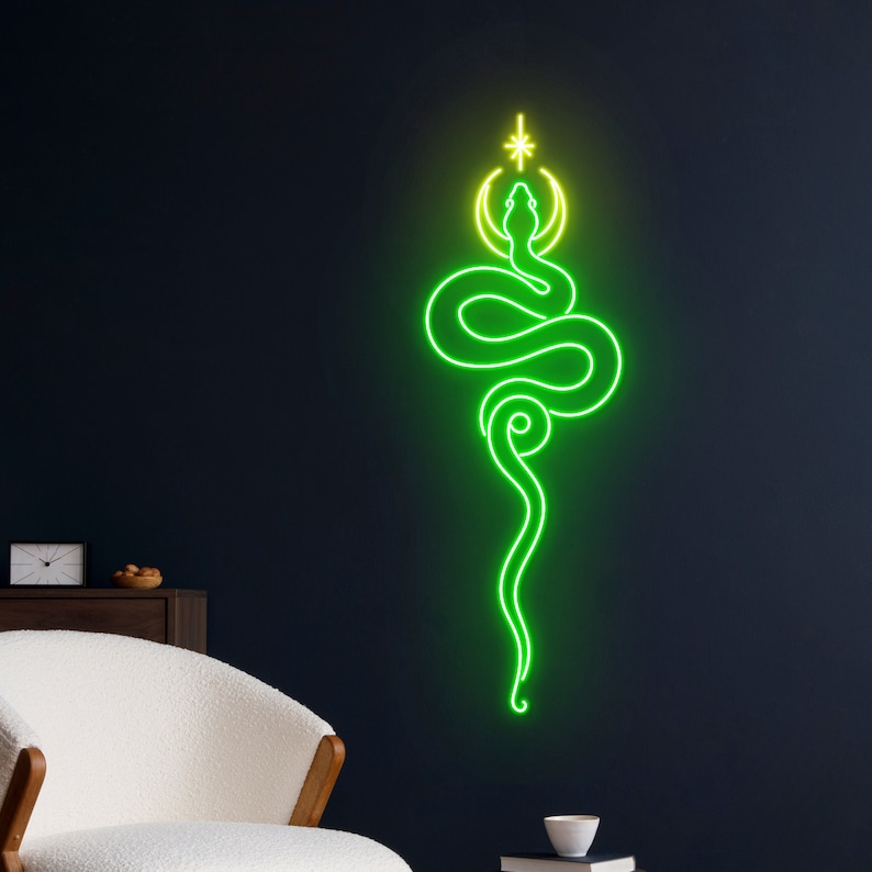 Snake Moon Neon Light, Moon Snake Led Sign, Moon Snake Neon Sign, Snake ...