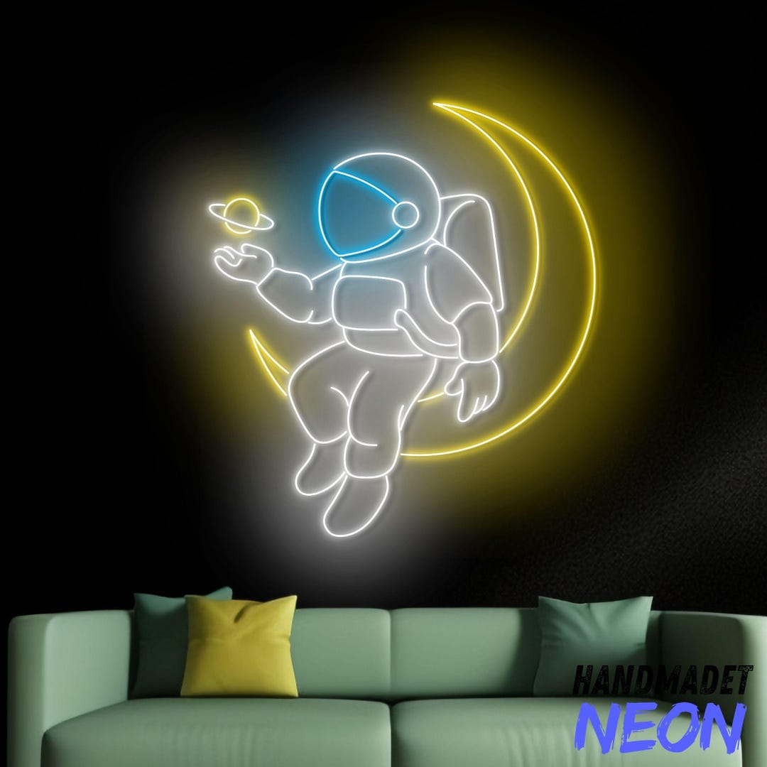 Astronaut on Moon Neon Sign, Spaceman Plannet Led Sign, Astronaut Led ...