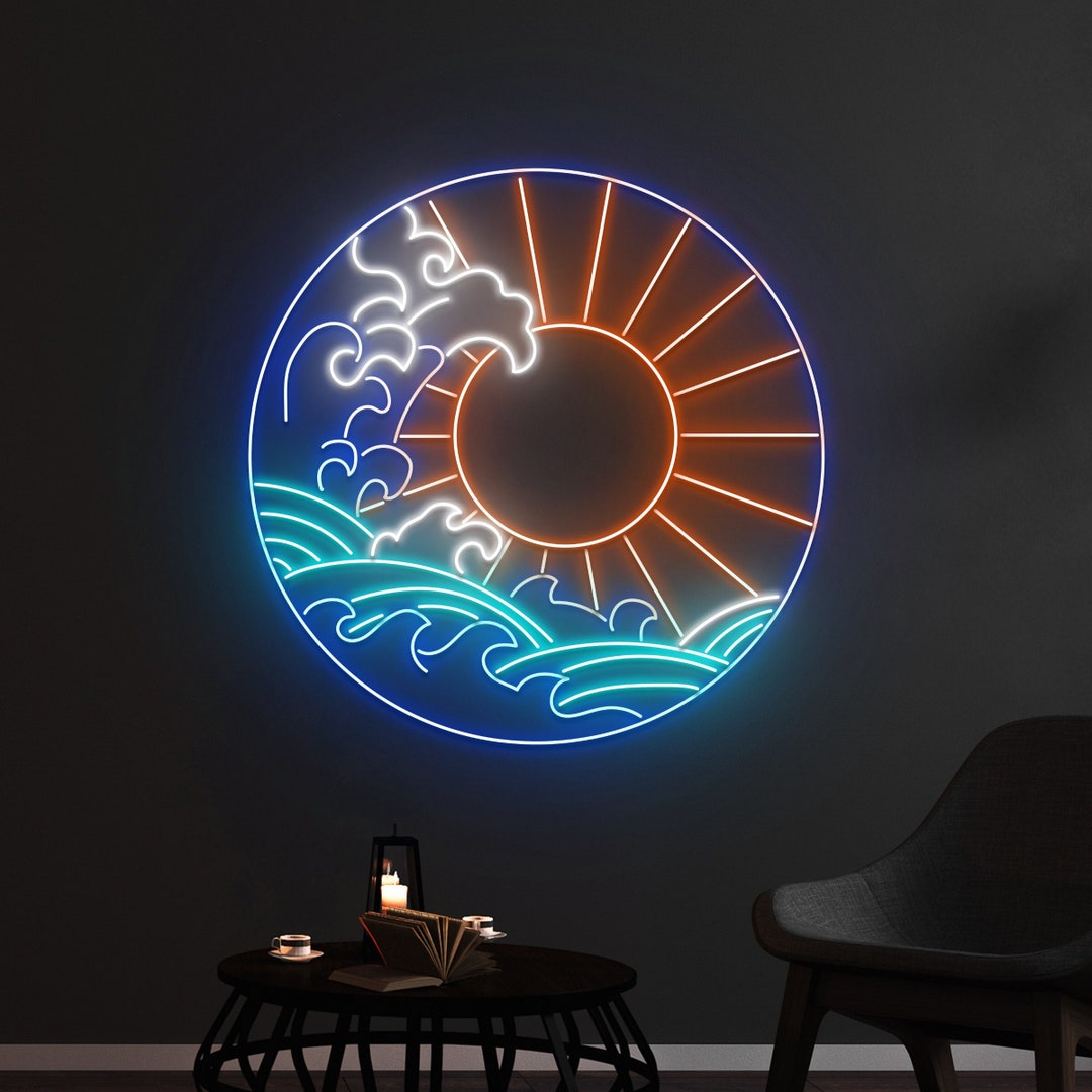 Sun Cloud Wave Neon Sign, Cloud Sun Wave Led Sign, Wave Cloud Sun Neon ...