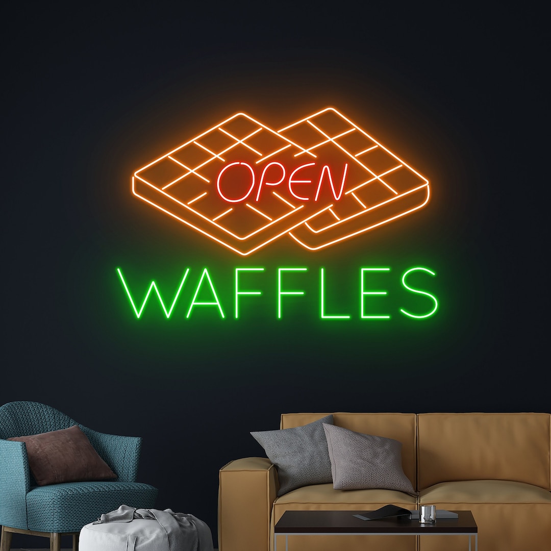 Waffles Open Neon Sign, Open Waffles Led Sign, Waffles Led Light ...