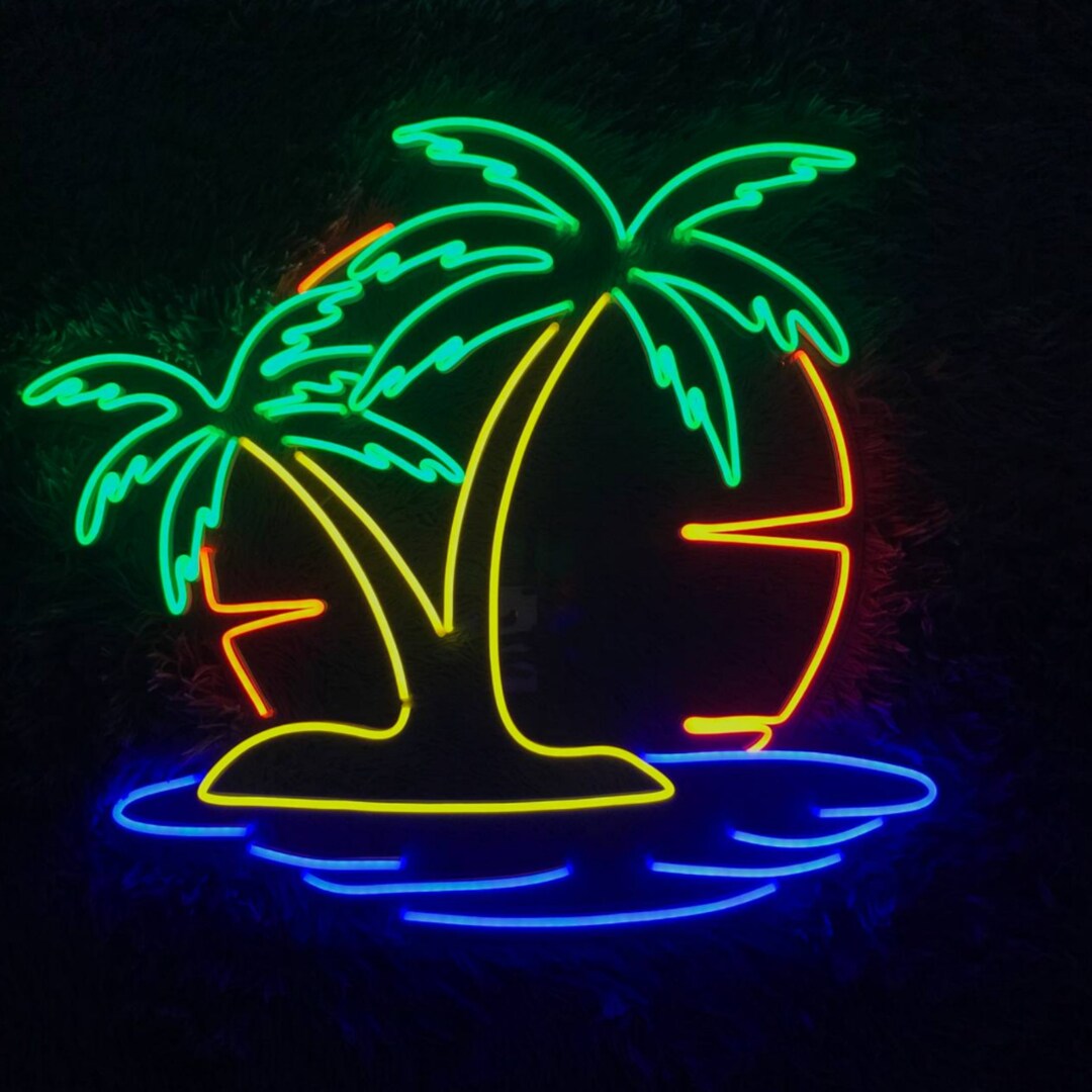 Neon Sign Wall Art Palm Tree and Sunset | Kids Room Decor | Bedroom ...