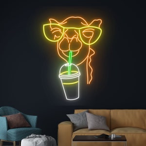 Llama Neon Sign, Llama Drinking Neon Light, Llama in Glasses LED Light ...