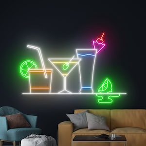 Cocktail Neon Sign, Cocktail Bar Logo LED Light, Cocktail Wine Neon ...