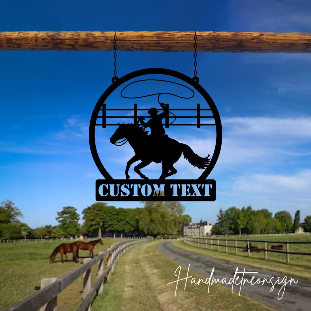 Personalized Outdoor Cowboy Farm Sign Hanging Metal Sign - Custom ...