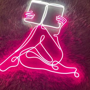 Woman Reading Led Sign, Reading Books Led Sign, Wall Decor, Book Lovers ...