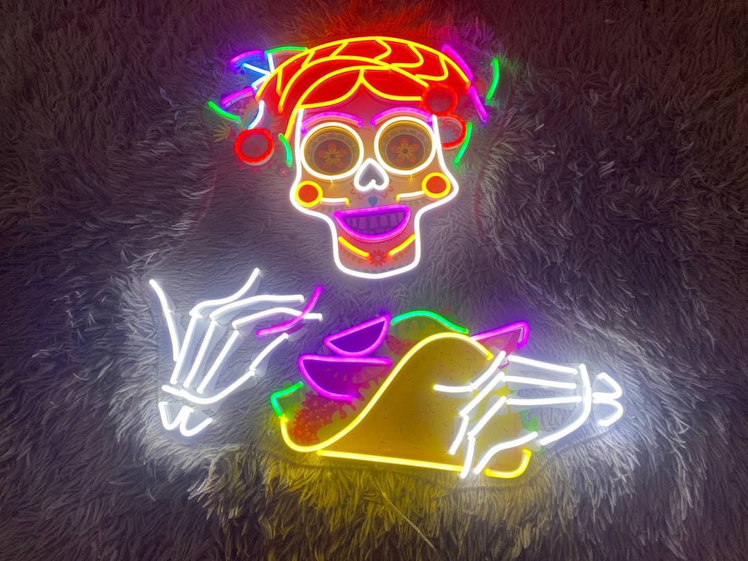 Taco Sugar Skull Mexican Neon Sign, Skull Taco Neon Lights, Skull Taco ...