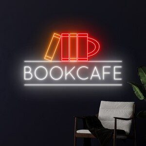 Book Cafe Neon Sign, Reading Book Lover LED Light, Book Store Neon ...