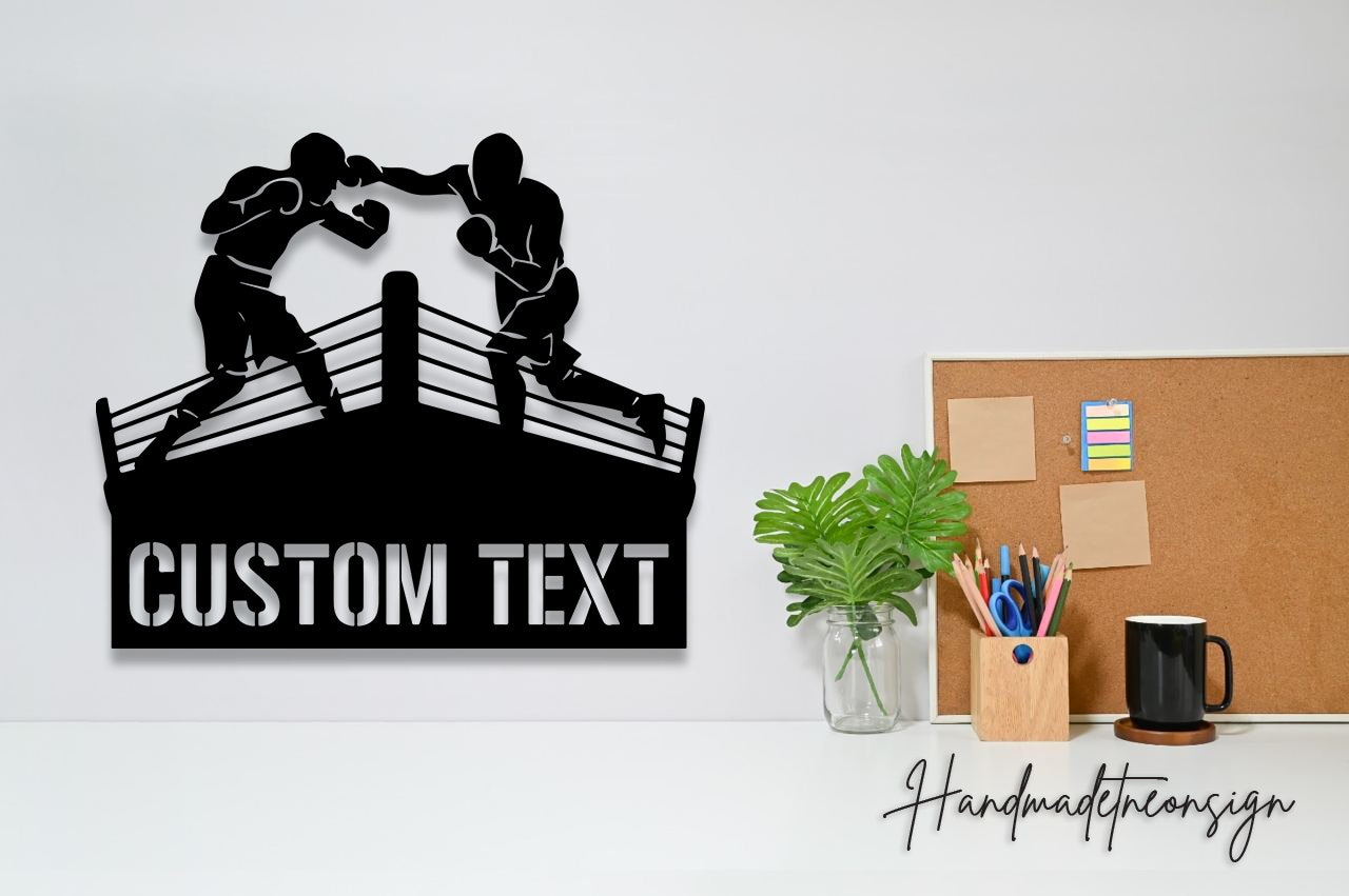 Personalized Boxing Metal Wall Art LED Light - Custom Boxer Sign Home ...