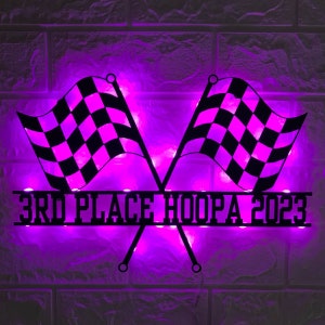 Custom Start Finish Racing Flag Metal Wall Art LED Light Personalized Race Checkered Flag Name ...