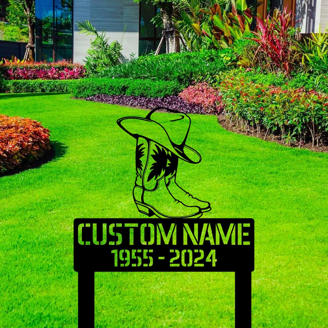 Custom Outdoor Memorial Cowboy Metal Sign With Stakes - Personalized ...