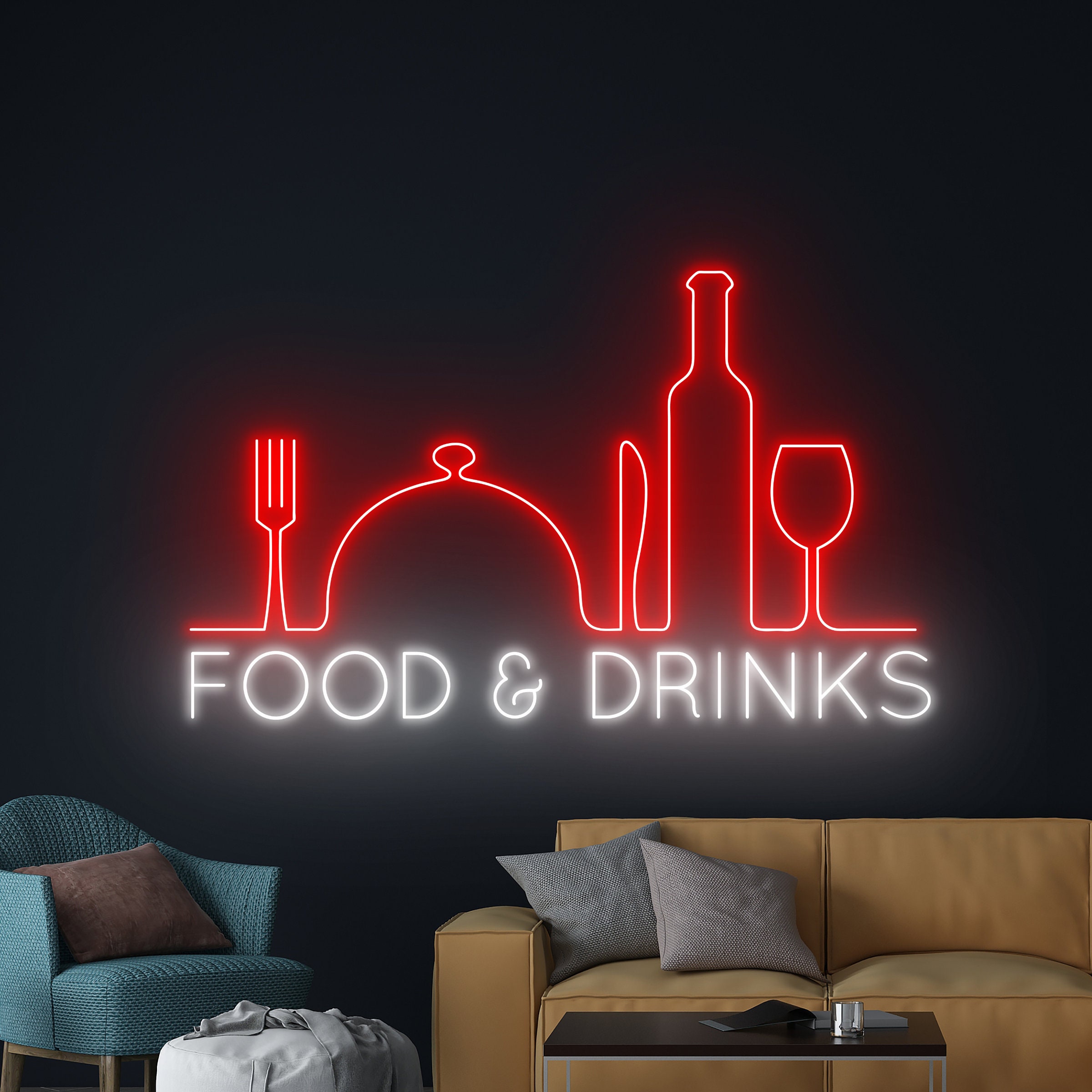 Food and Drink Neon Sign, Restaurant Logo LED Light, Food Wine Neon ...