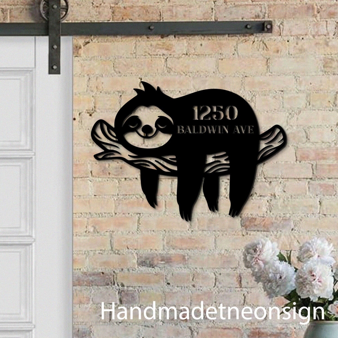 Personalized Sloth House Number, Lazy Sloth Home Number Metal Wall Sign ...