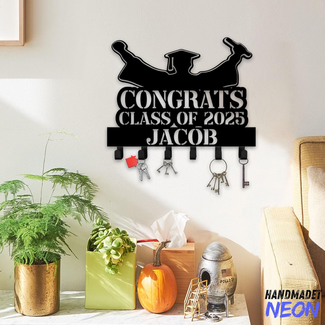Custom Graduation Key Holder Wall Hanger, Graduate Metal Wall Hooks ...