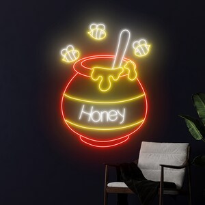 Honey Neon Sign, Honey Led Sign, Honey Led Light, Bee Neon Light ...
