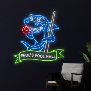 Pool Hall Shark Neon Sign, Shark Billiard Neon Light, Shark Billiard ...