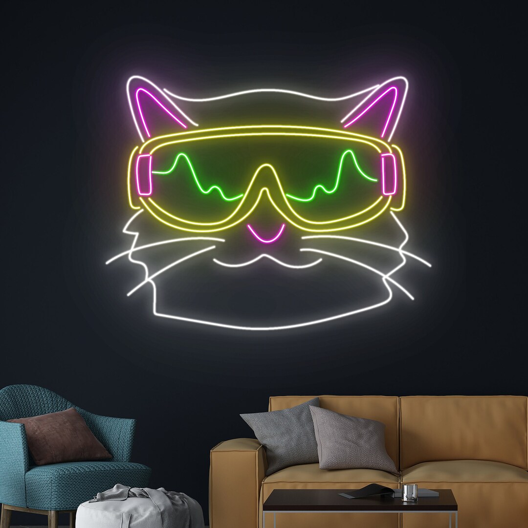 Snowboard Cat Neon Sign, Cat Snowboarding Led Sign, Snowboarder Pet Led ...