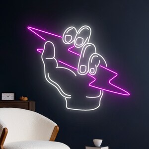 Lightning Hand Neon Sign, Lightning Hand LED Light, Lighting Bolt Led ...