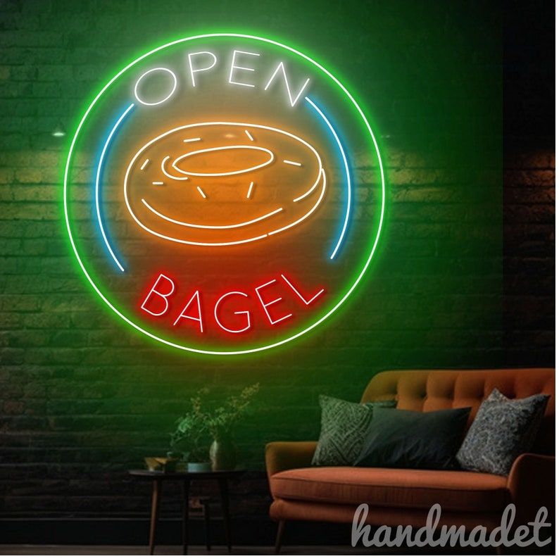 Bagel Open Neon Sign, Open Bagel Led Sign, Bagel Cake Neon Light, Cake ...