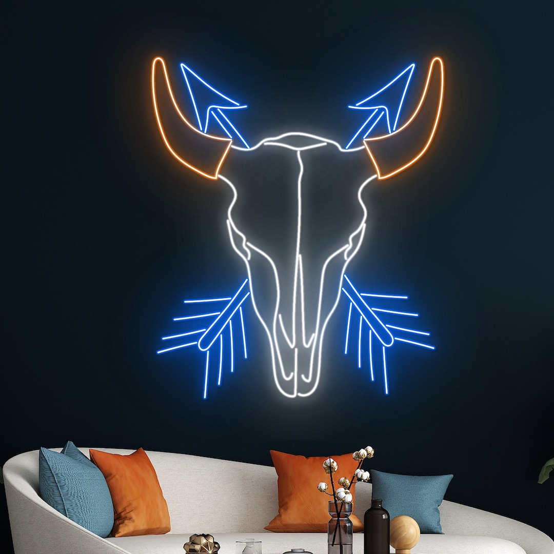 Cow Head Arrow Neon Sign, Cow Skull Arrow Led Light, Longhorn Bull Neon ...