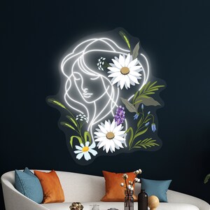 Girl Flowers Led Sign, Girl Flowers Acrylic Neon Sign, Flower Neon Led ...