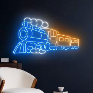 Train Neon Sign, Steam Train Led Sign, Coal Train Led Light, Locomotive ...