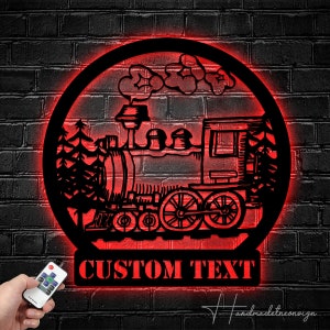 Custom Locomotive Train Metal Sign Wall Art With LED Light Personalized ...