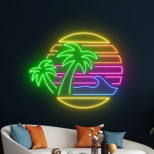 Sun Ocean Waves Palm Tree Neon Sign, Beach Led Sign, Holiday Led Light ...