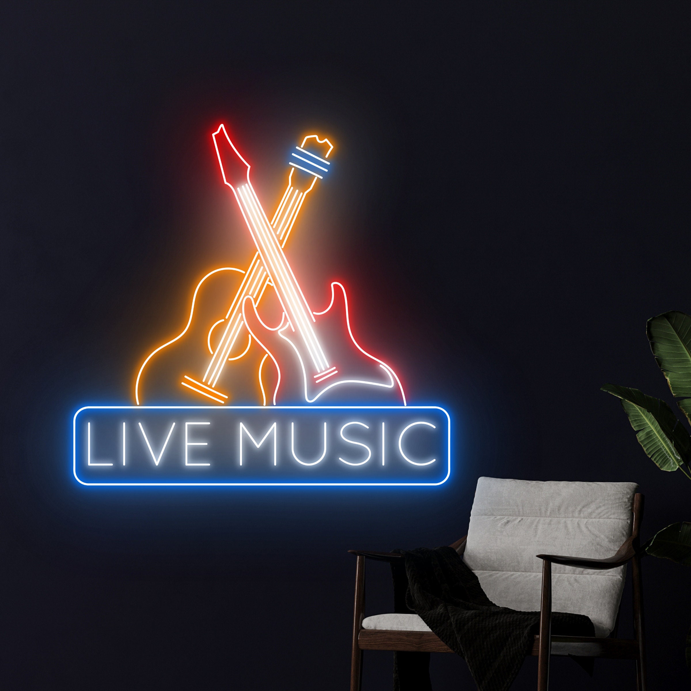 Electric Guitar Live Music Led Sign, Live Music Neon Sign, Wall Decor ...