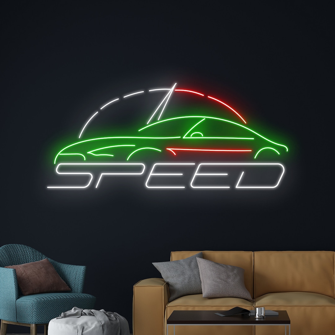 Speed Racing Car Neon Sign, Sport Car Led Sign, Car Led Light, Car Neon ...