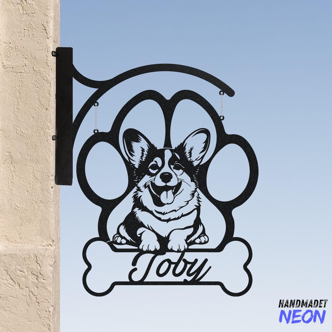 Personalized Corgi Dog Hanging Sign, Paw Dog Outdoor Hanging Sign, Cute ...