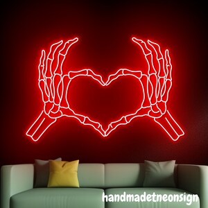 Skeleton Hand Heart Neon Sign, Skeleton Led Sign, Skeleton Neon Light ...